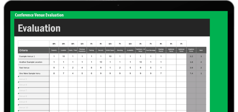 Conference Venue Evaluation - Microsoft Excel Template