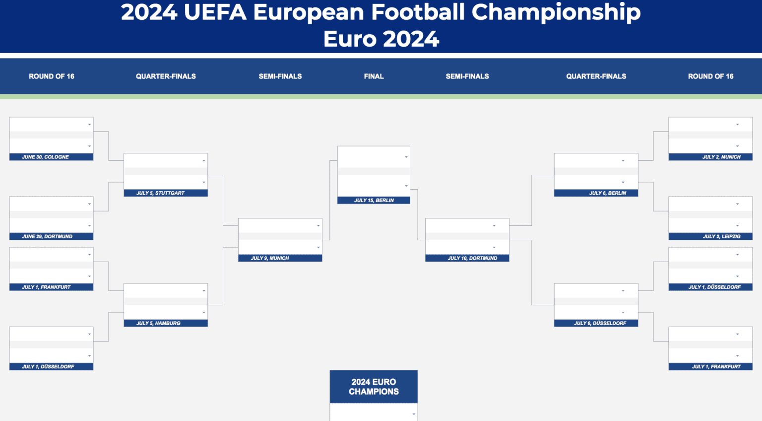 UEFA EURO 2024 Bracket Google Sheets & Excel - Euro 2024