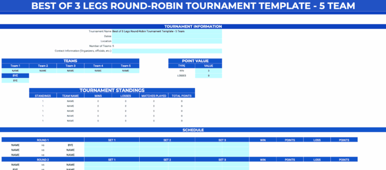 Free Best Of 3 Legs Round-Robin Tournament Template – Google Sheets & Excel
