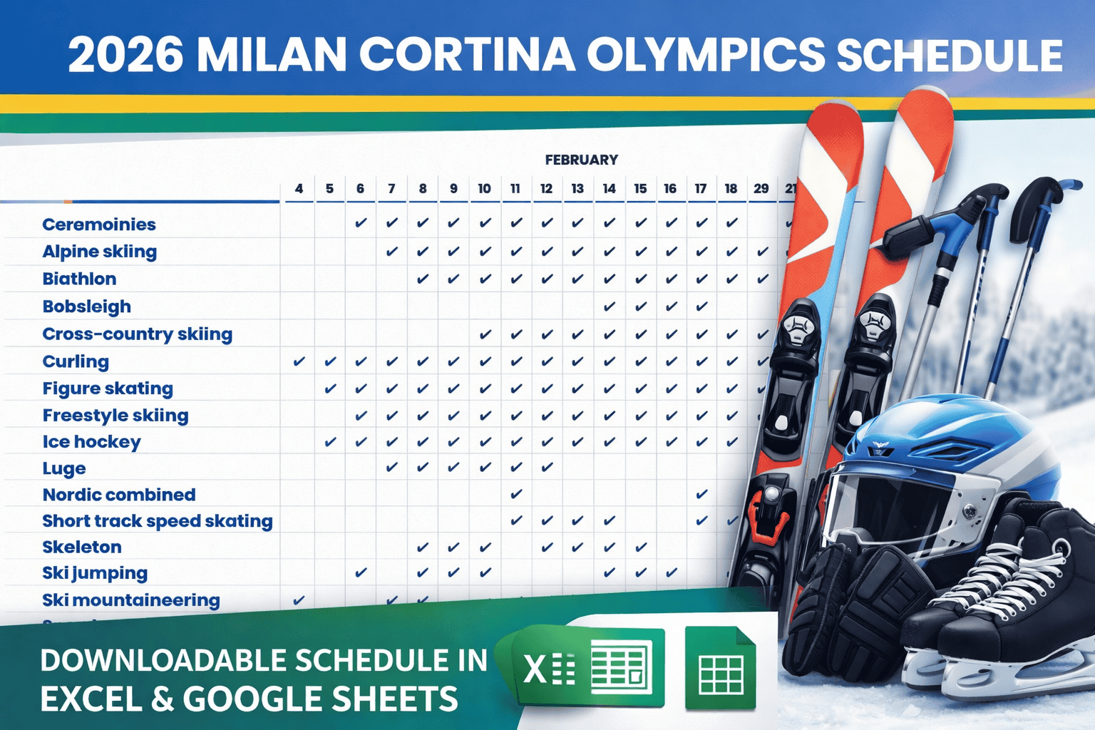 2026 Winter Olympics Schedule (Free Excel & Sheets)